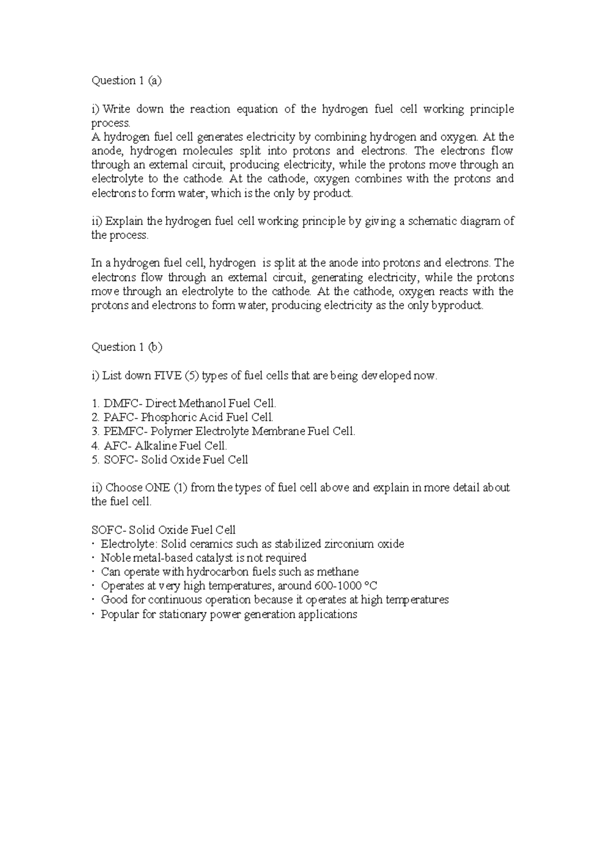 Tugasan Selfuel - this is a question about fuel cell. feel free to check ya. - Question 1 (a) i ...