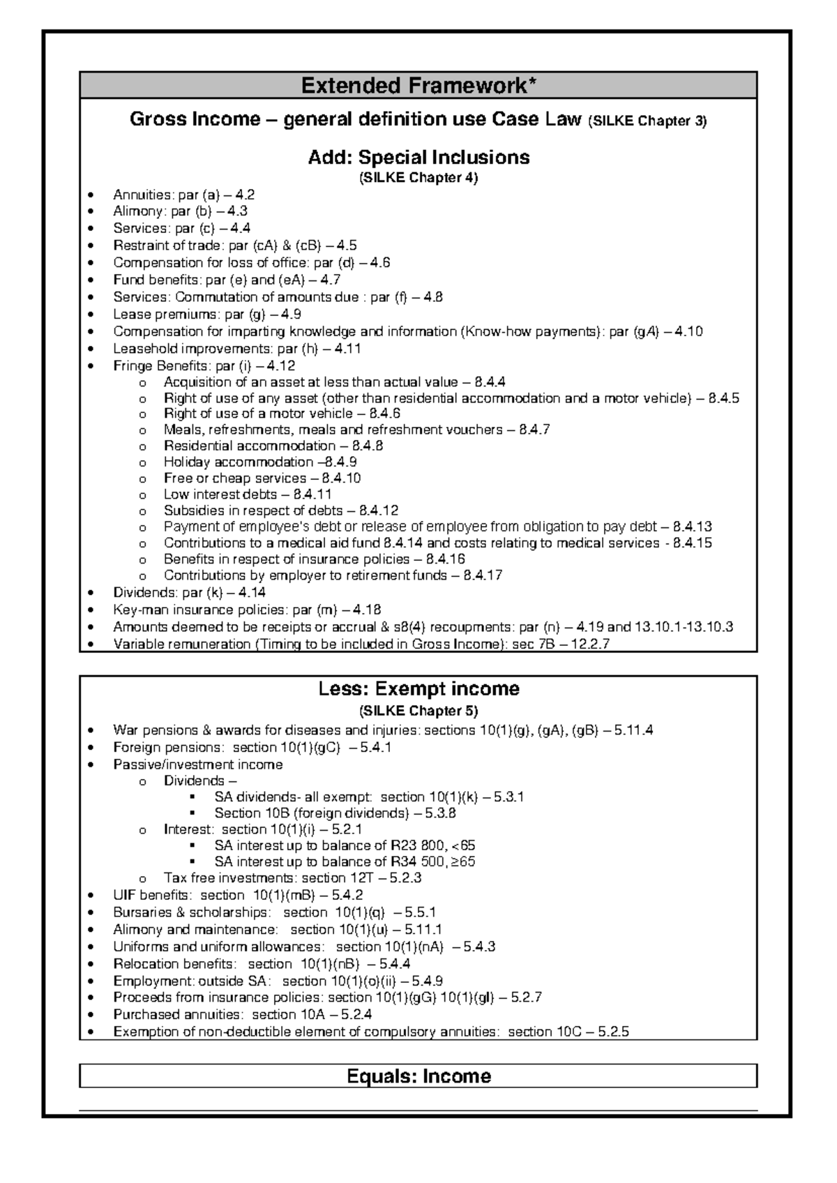 Extended Framework for Income Tax Calculation (SILKE Chapters 3-17) - Studocu