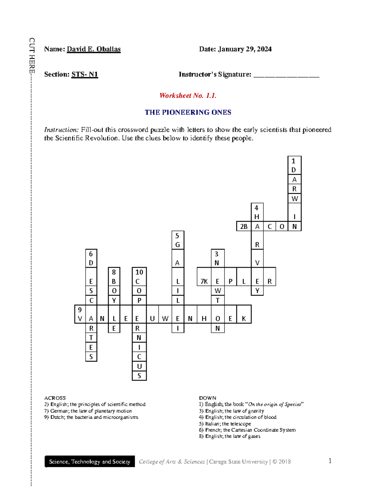Worksheet 1.1: Scientific Revolution Crossword Puzzle & Reflection ...