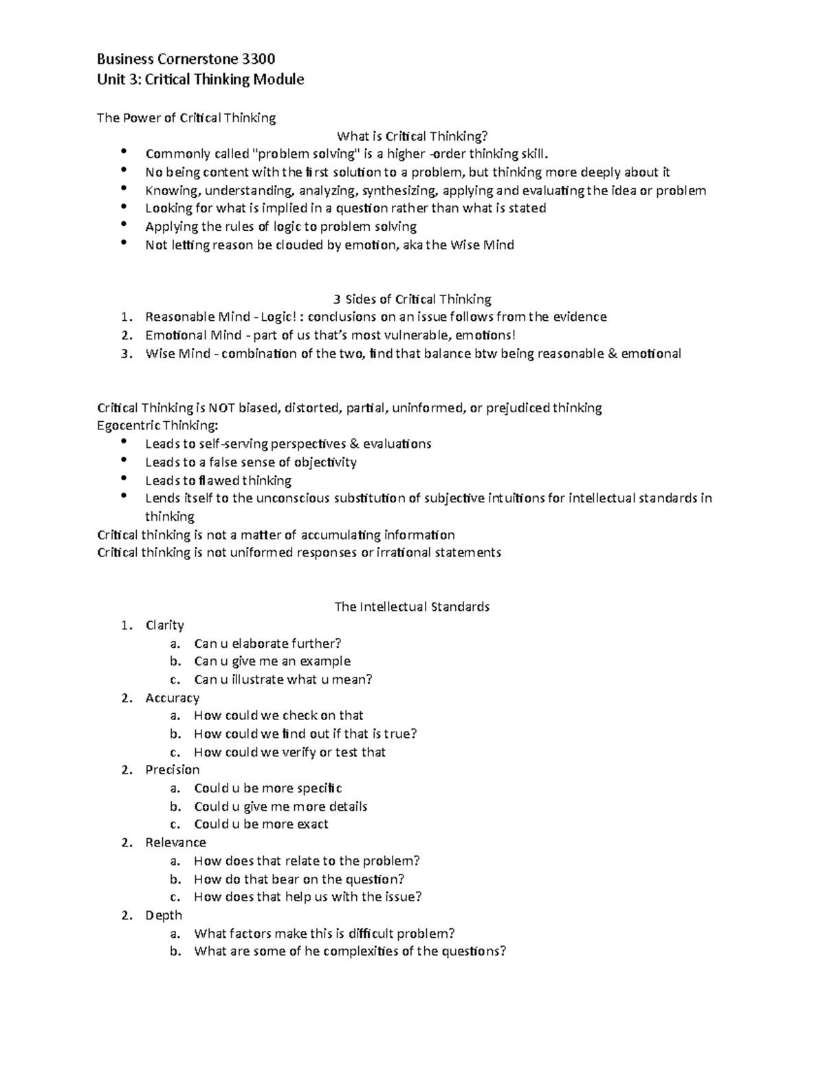 Unit 3- Critical Thinking Module - No being content with the first ...