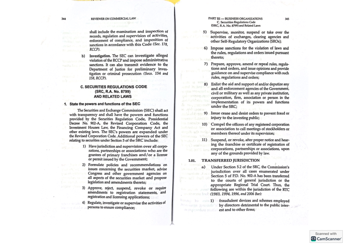 Securities Regulations Code (SRC, R. No. 8799) - Comprehensive Reviewer ...
