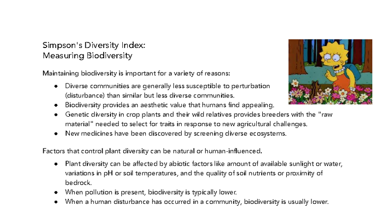Diversity Index Analysis: Measuring Biodiversity in Ecosystems (BIOL ...