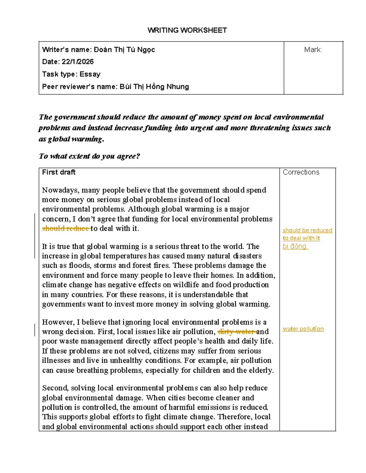 Essay Task 3: Balancing Local vs Global Environmental Funding - Studocu