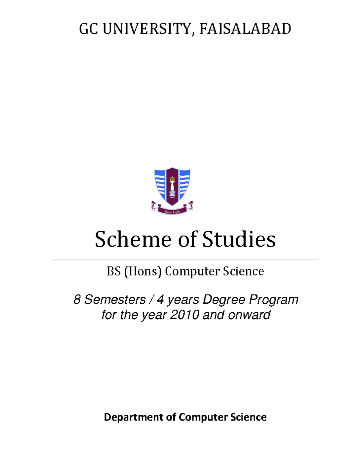 BS(CS) Course Outline: Complete Scheme of Studies 2010-Onward - Studocu