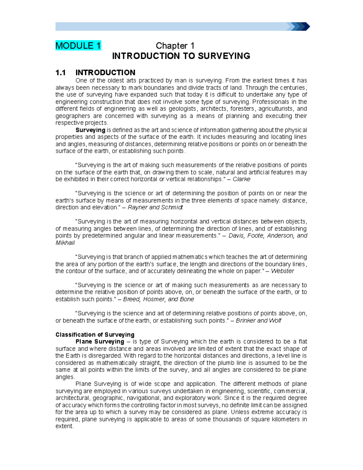 Module 1: Intro to Surveying Concepts and Techniques for ENGR 101 - Studocu