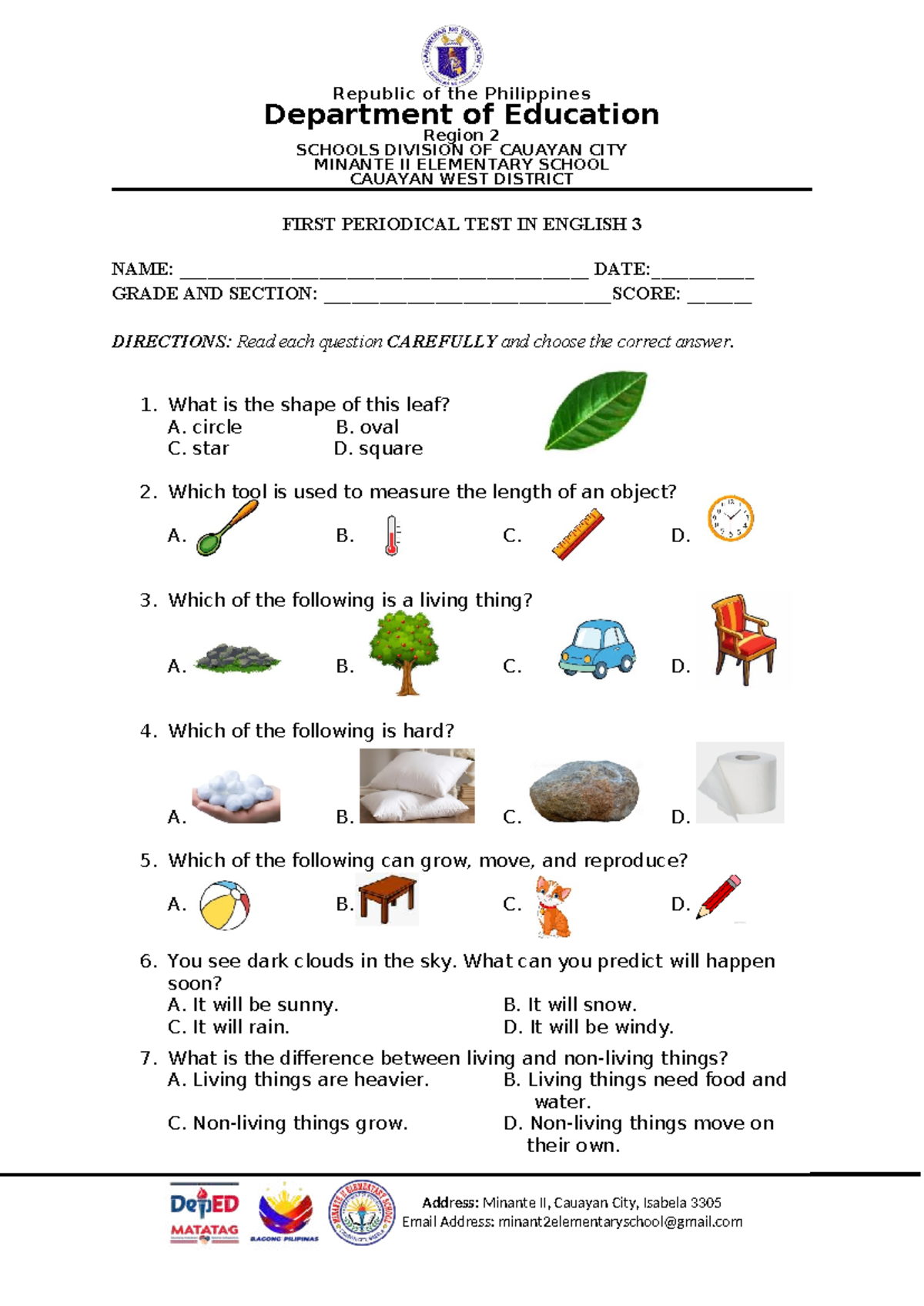Grade 3 Science 2nd Periodical Test: Living Things & Their Needs - Studocu