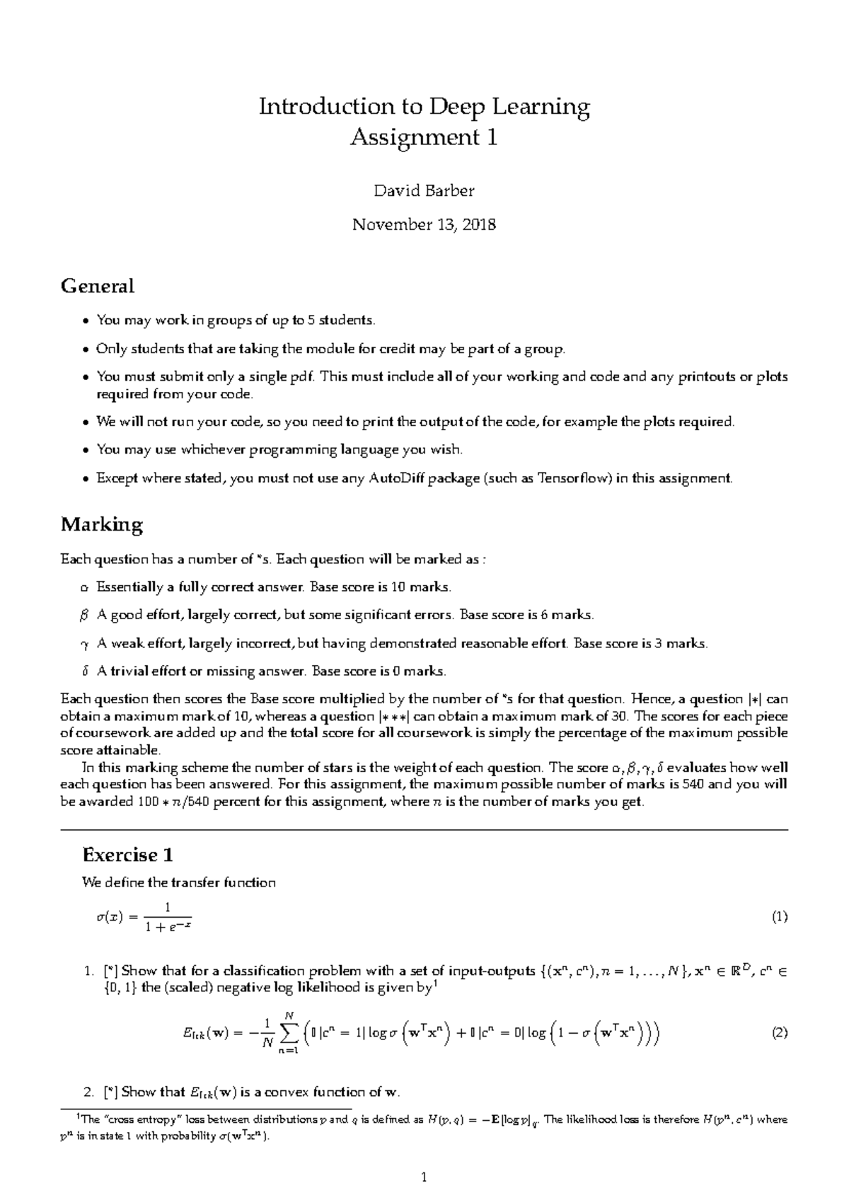Assignment 1 - Introduction to Deep Learning Techniques - Studocu