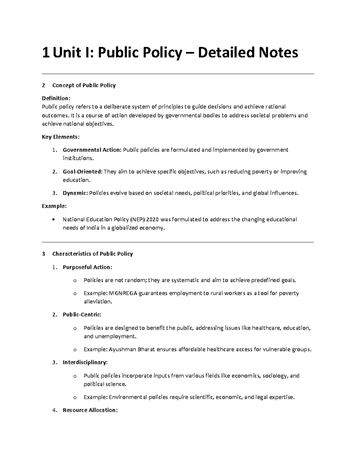 Unit I: Public Policy Detailed Notes and Theoretical Approaches (PP101 ...