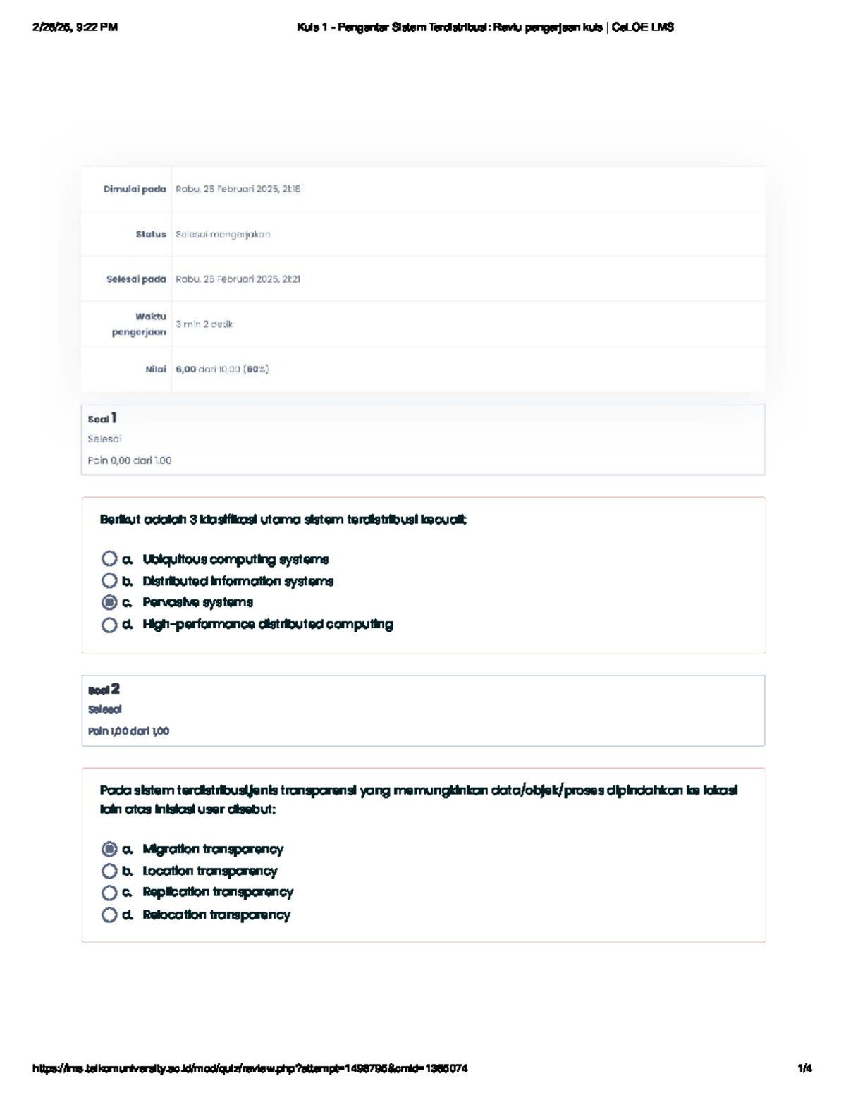 Kuis 1 - Pengantar Sistem Terdistribusi Reviu pengerjaan kuis Ce LOE ...