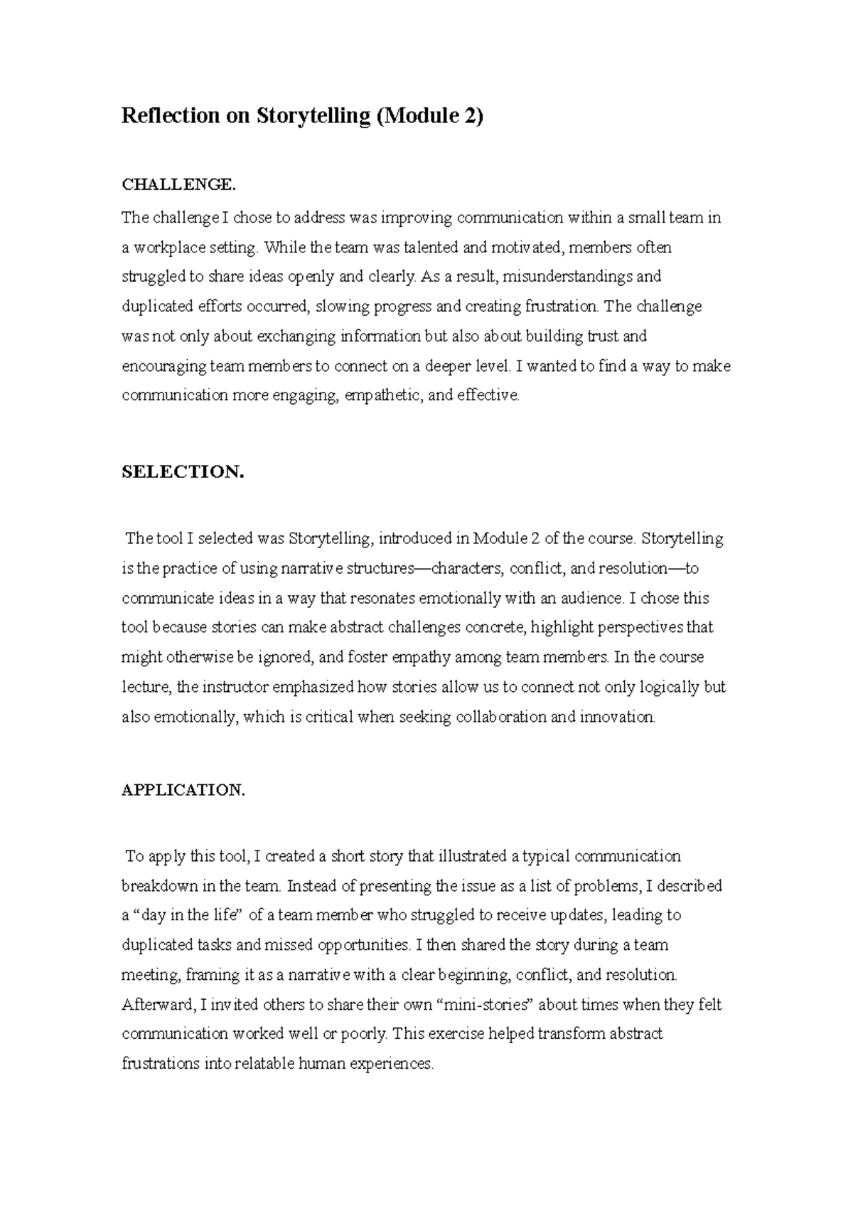 Reflections on Storytelling in Team Communication (Module 2) - Studocu
