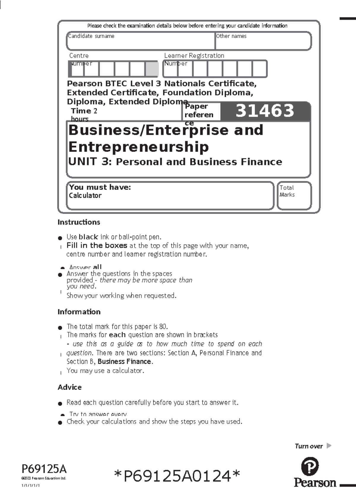 Unit 3 Jan 2023 QP - BTEC Business Level 3 Personal Finance Exam Paper ...