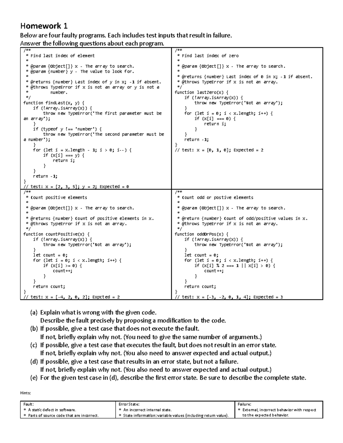 Homework 1 - Faulty Programs Analysis in Software Testing - Studocu