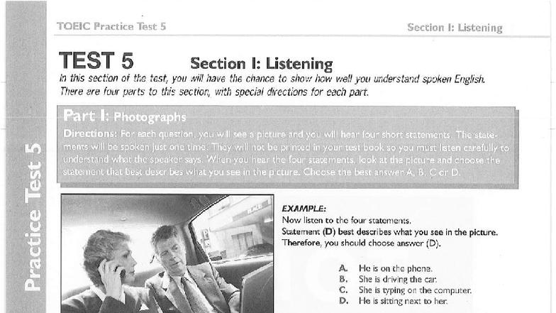 TOEIC Practice Test 5: Listening & Reading Sections - Studocu