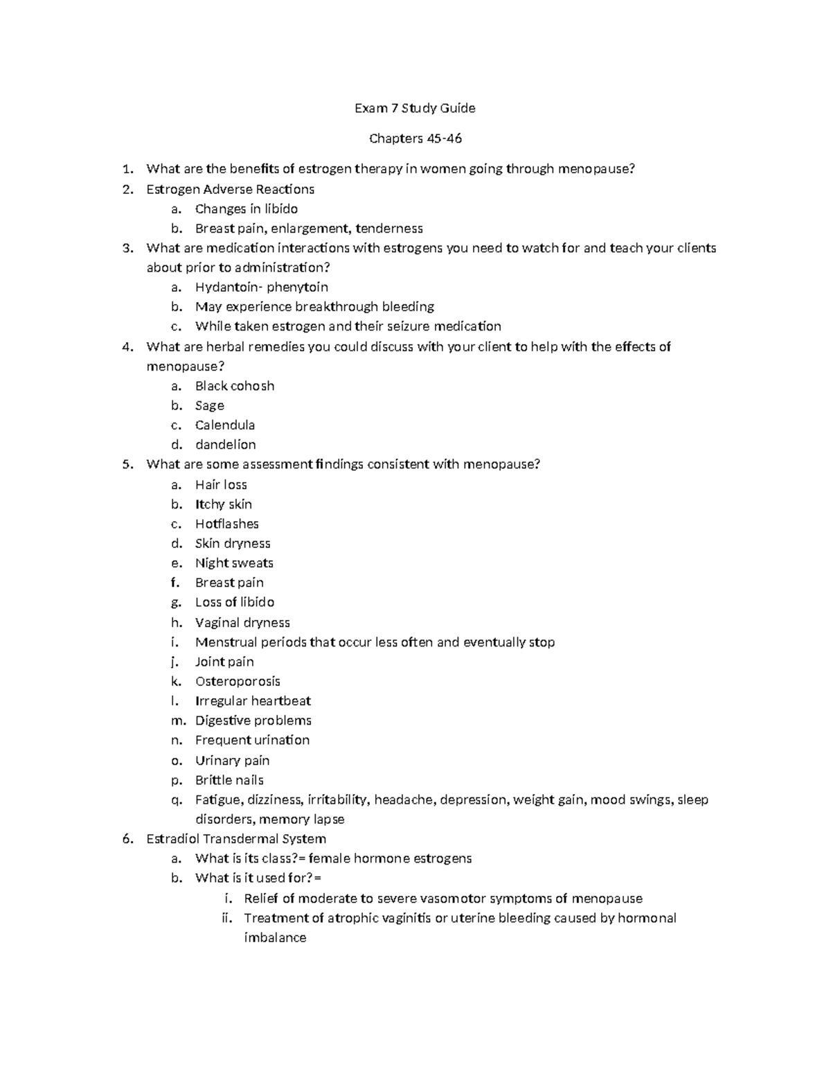 Pharm III Exam 7 Study Guide - Exam 7 Study Guide Chapters 45- What are ...
