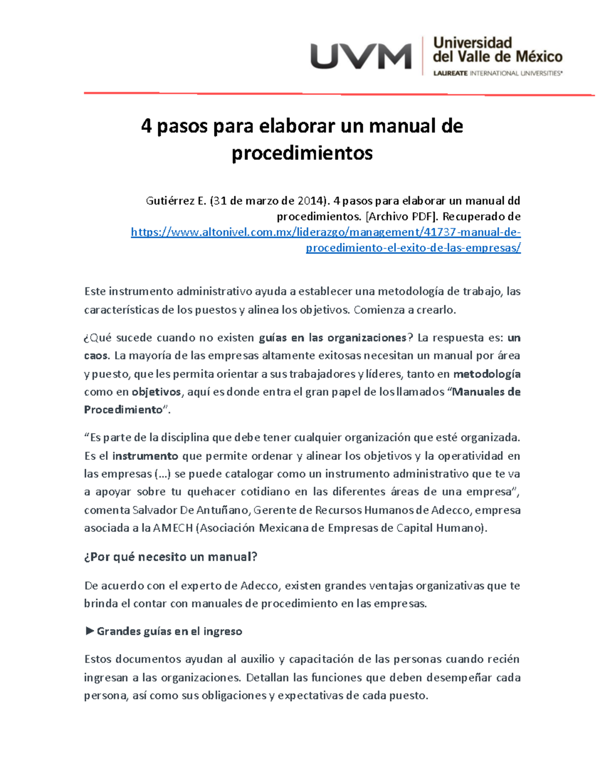 U5 Elaboración de un Manual de Procedimientos en 4 Pasos - Studocu