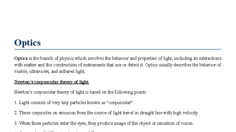 Physical Optics Baustk - Optics Optics is the branch of physics which ...