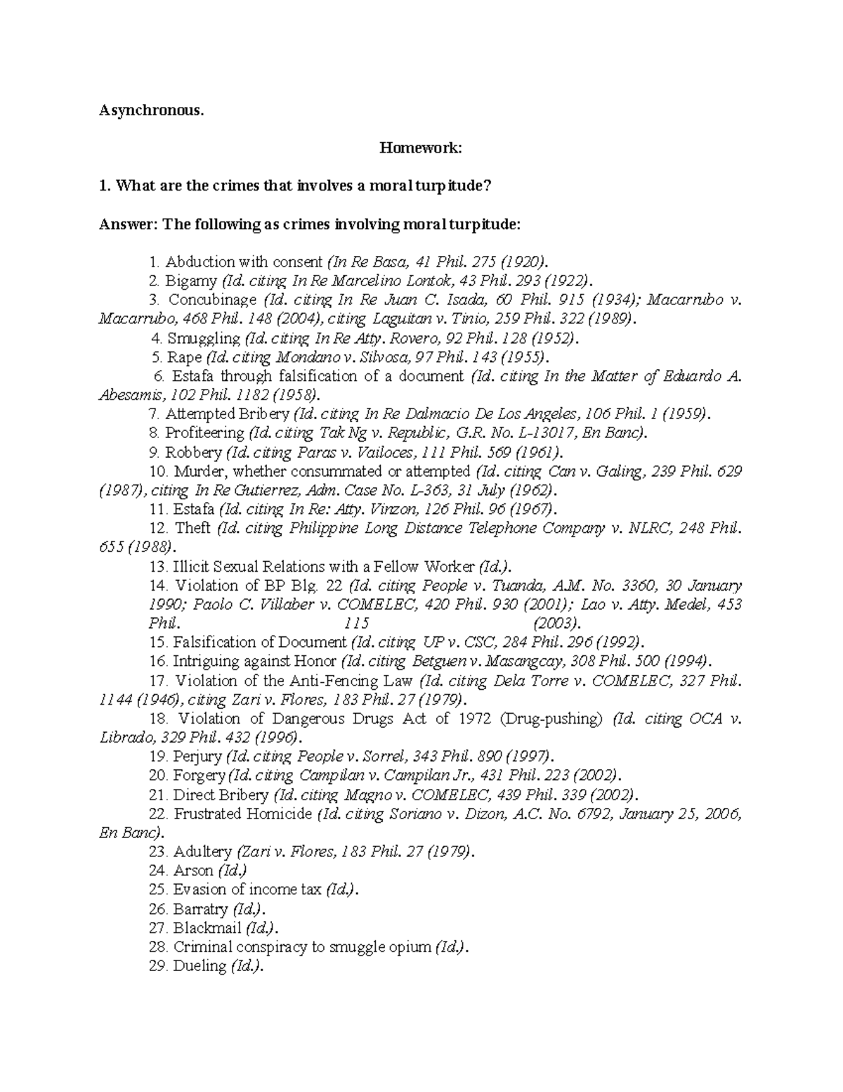 RPC NEU Asynchronous Homework: Crimes Involving Moral Turpitude - Studocu
