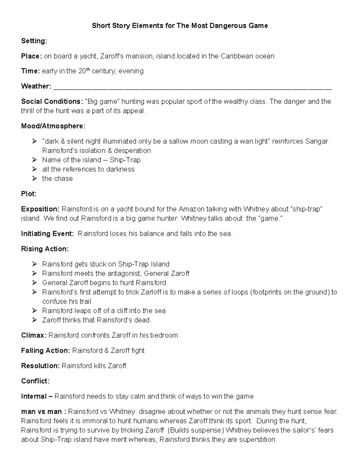 Most Dangerous Game (ENG 101) Plot Study Guide & Analysis - Studocu
