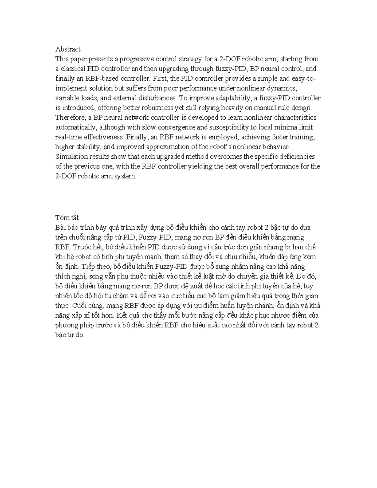Robotic Arm Control Strategies: PID to RBF (GIAO TRINH) - Studocu