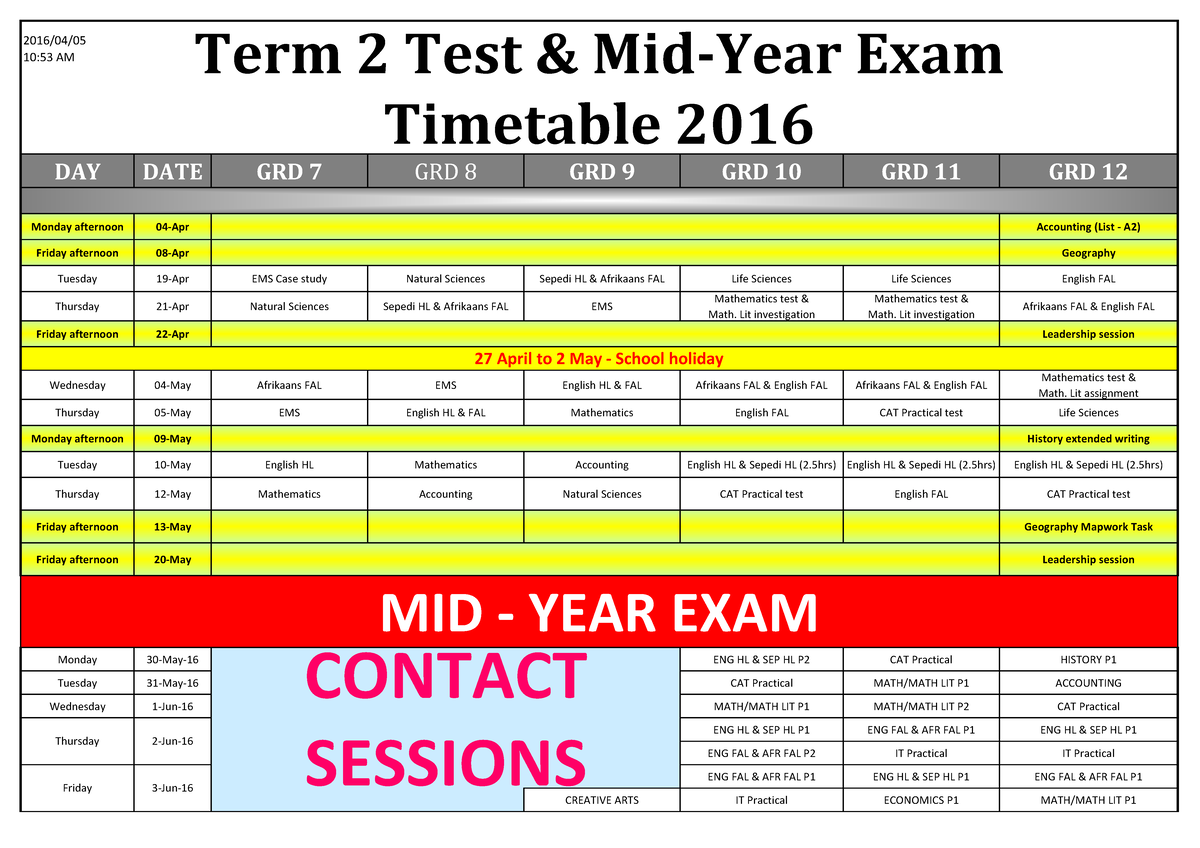 Term 2 Test & Mid-Year Exam Timetable 2016 - 2016/04/ 10:53 AM DAY DATE ...