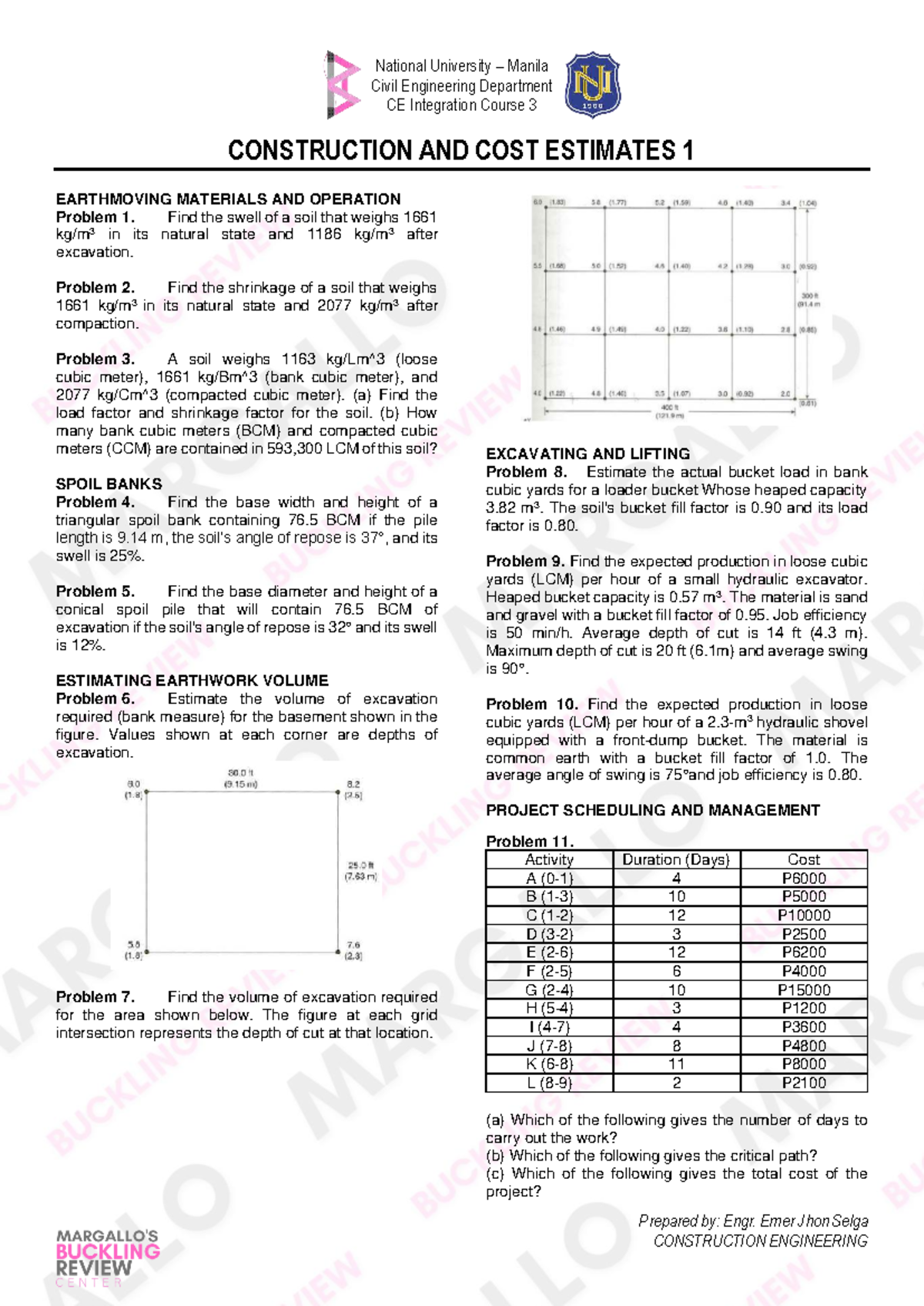 CEI-3 Final Exam: Construction & Cost Estimates in Earthmoving - Studocu