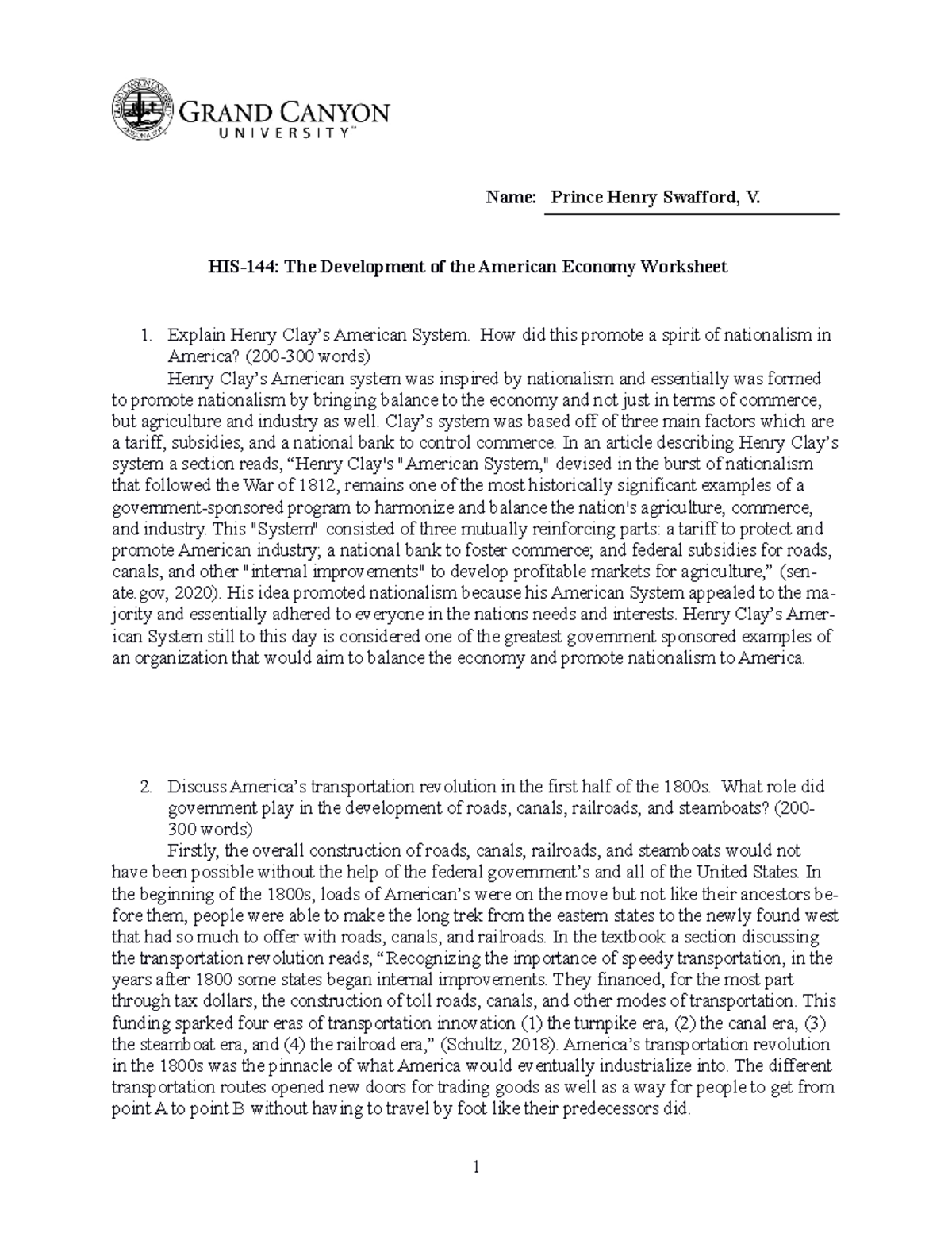 HIS-144.T-4.Development of the American Economy.Worksheet doc - Name ...