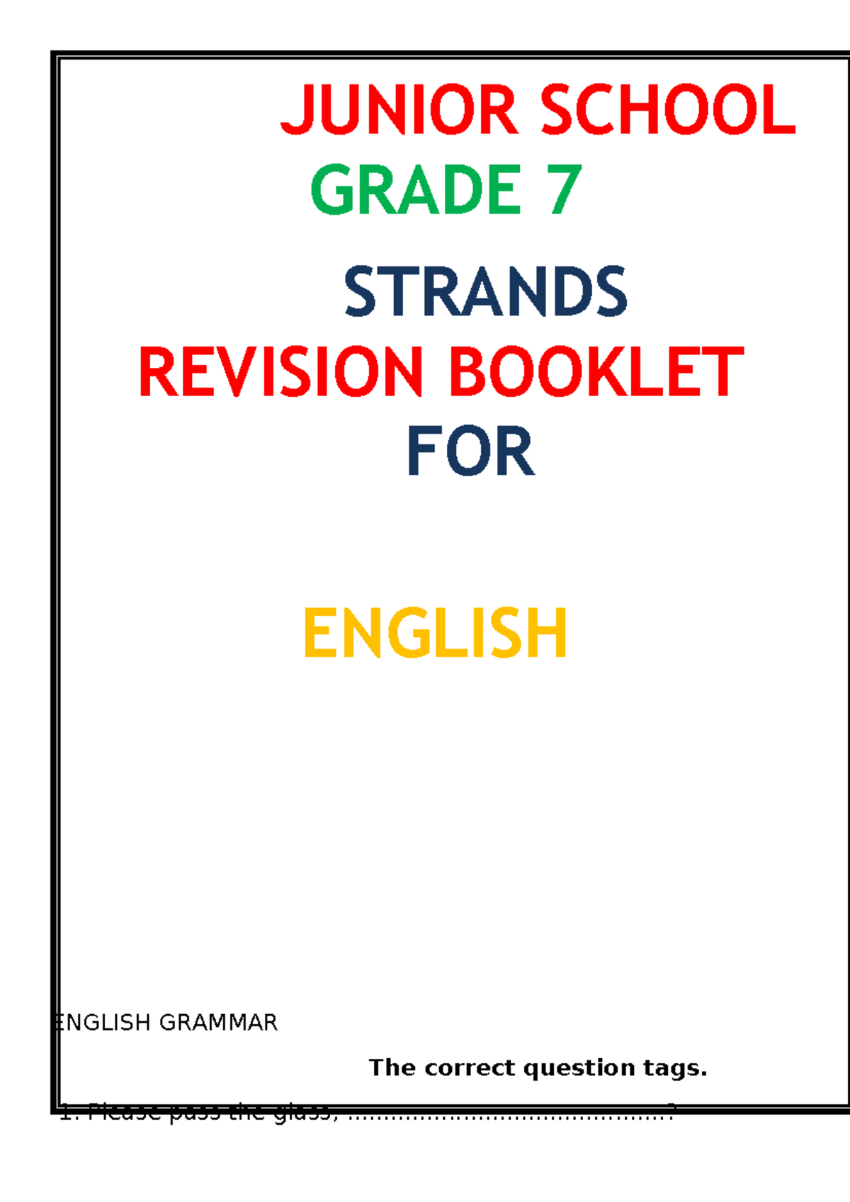 G7 English Grammar Revision Questions & Answers Booklet - Studocu