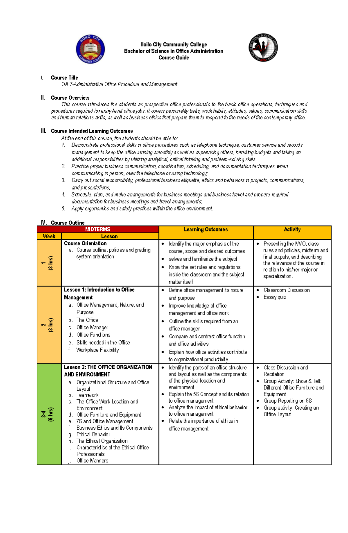 OA7 Course-Guide 2024-25 - Iloilo City Community College Bachelor of ...