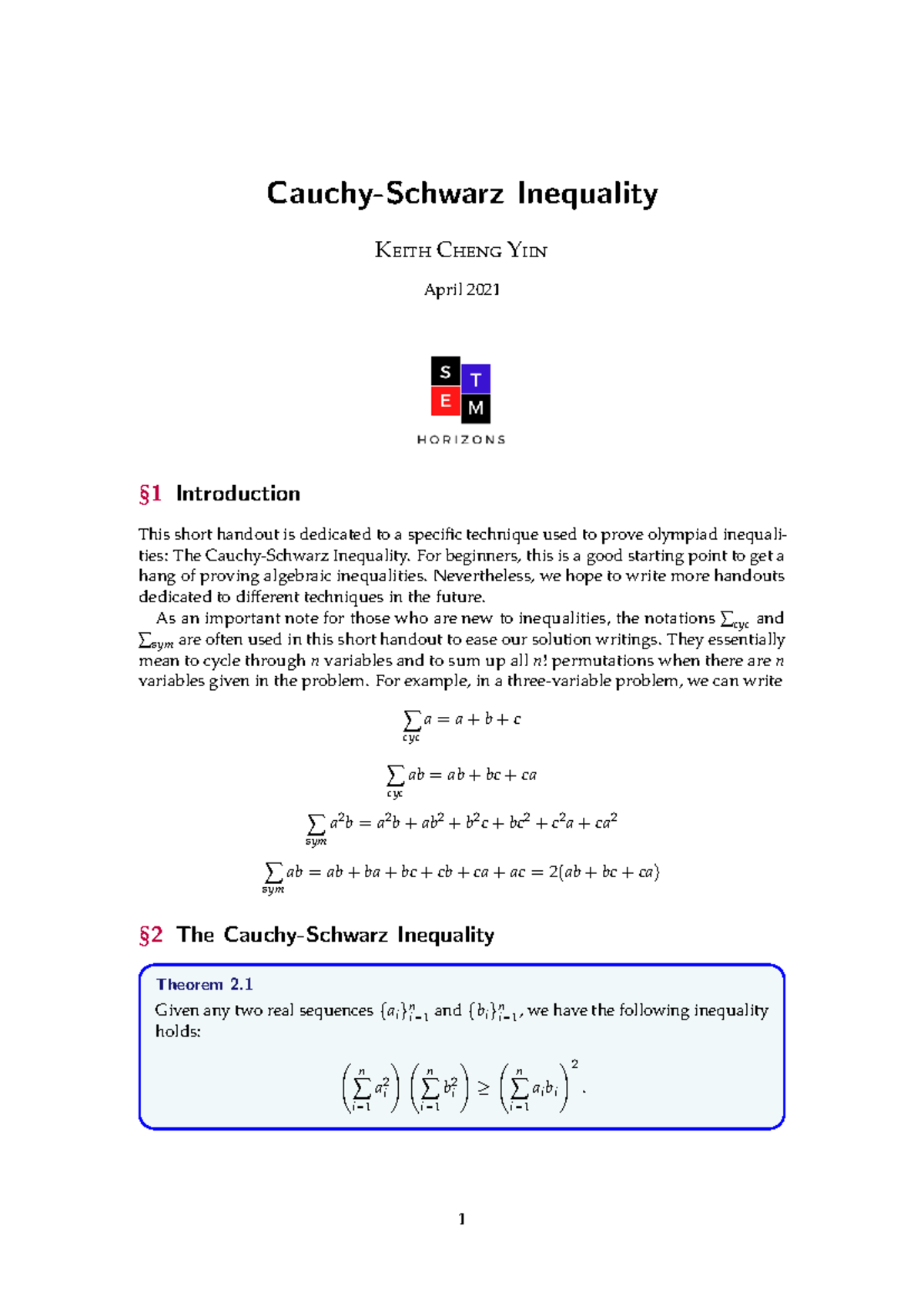 Cauchy-Schwarz Inequality Techniques: A Study Guide - Studocu