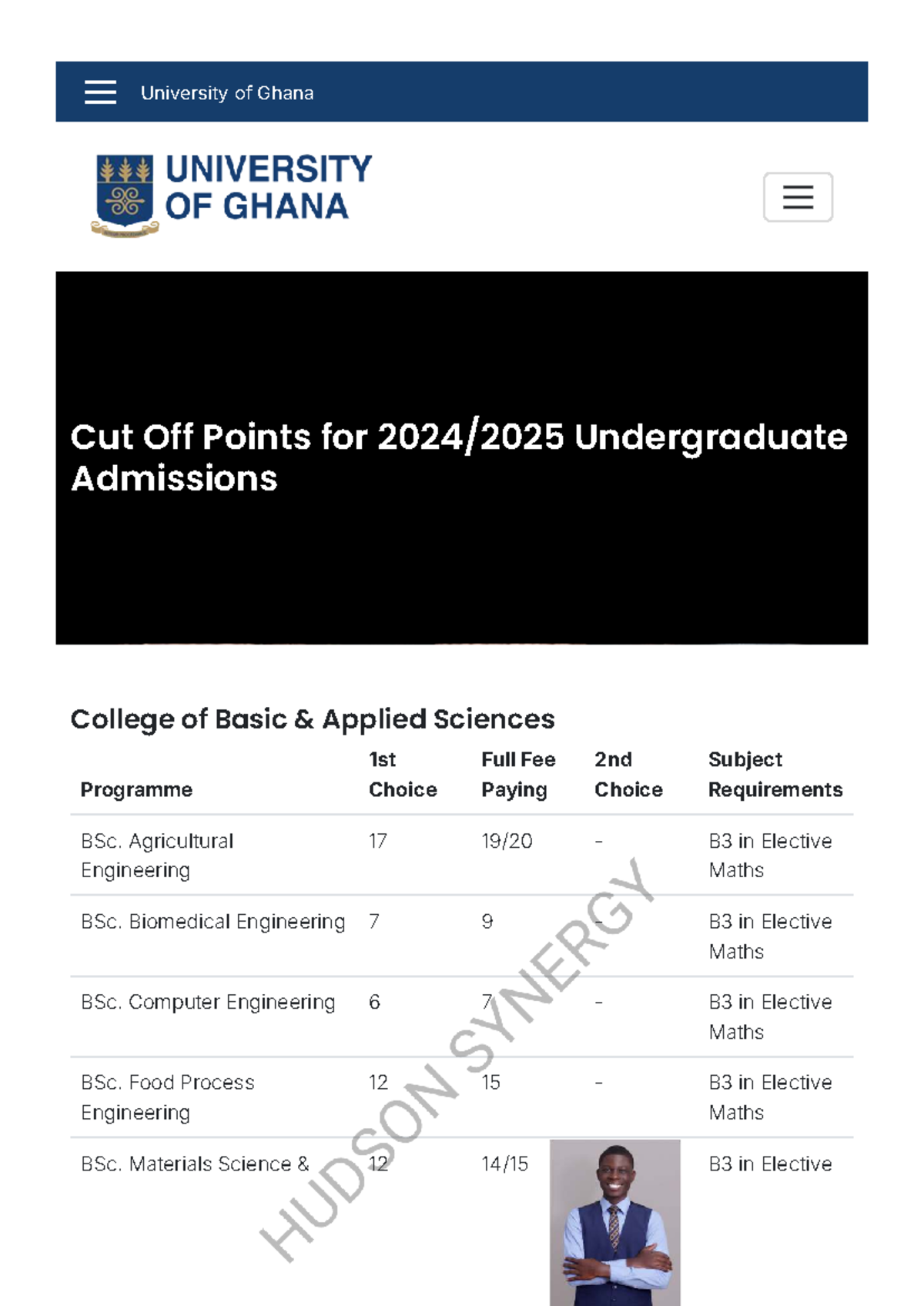 Cut Off Points for UG Admissions - University of Ghana - Studocu