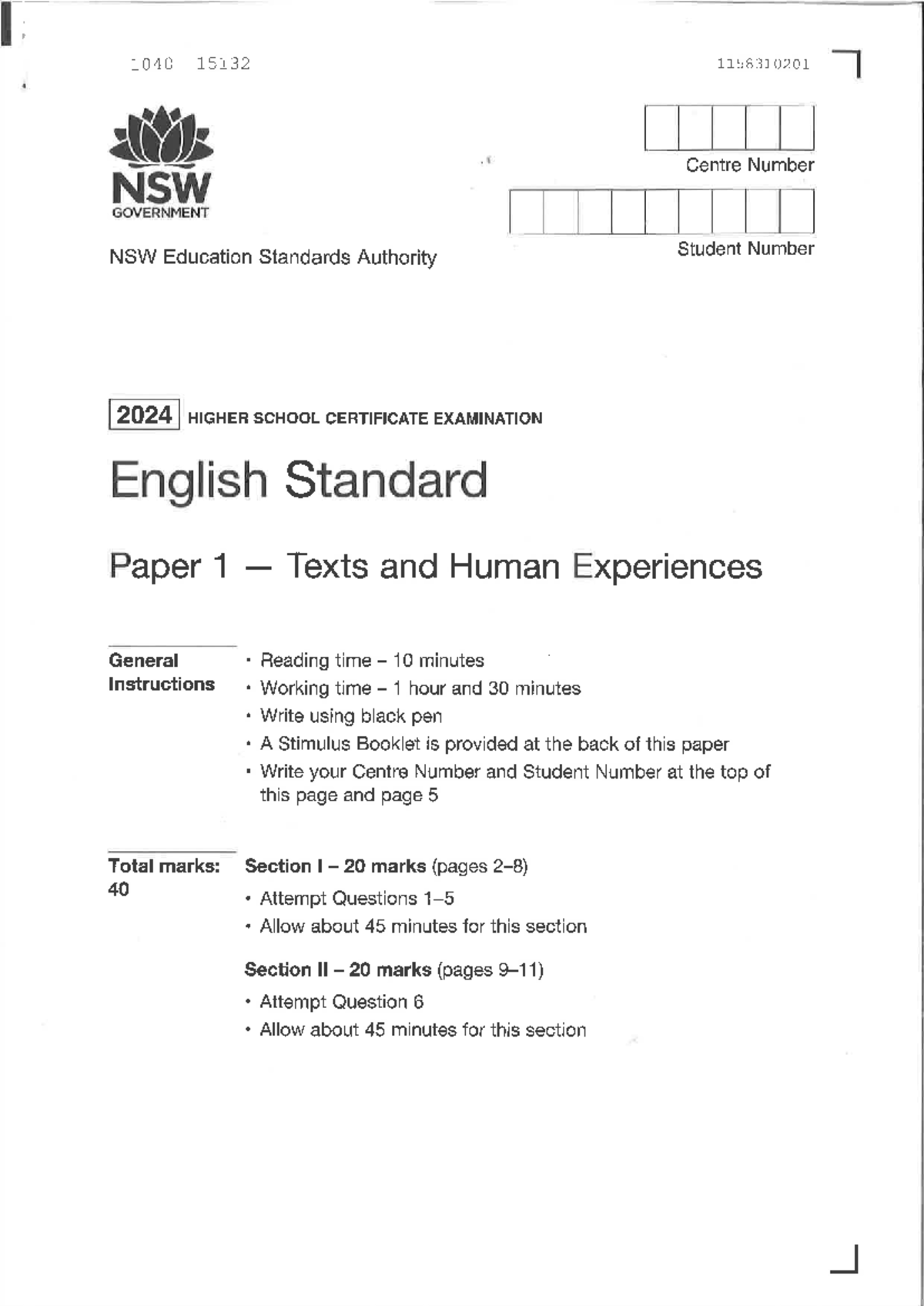 2024 HSC English Standard Paper 1: Texts & Human Experiences Overview ...
