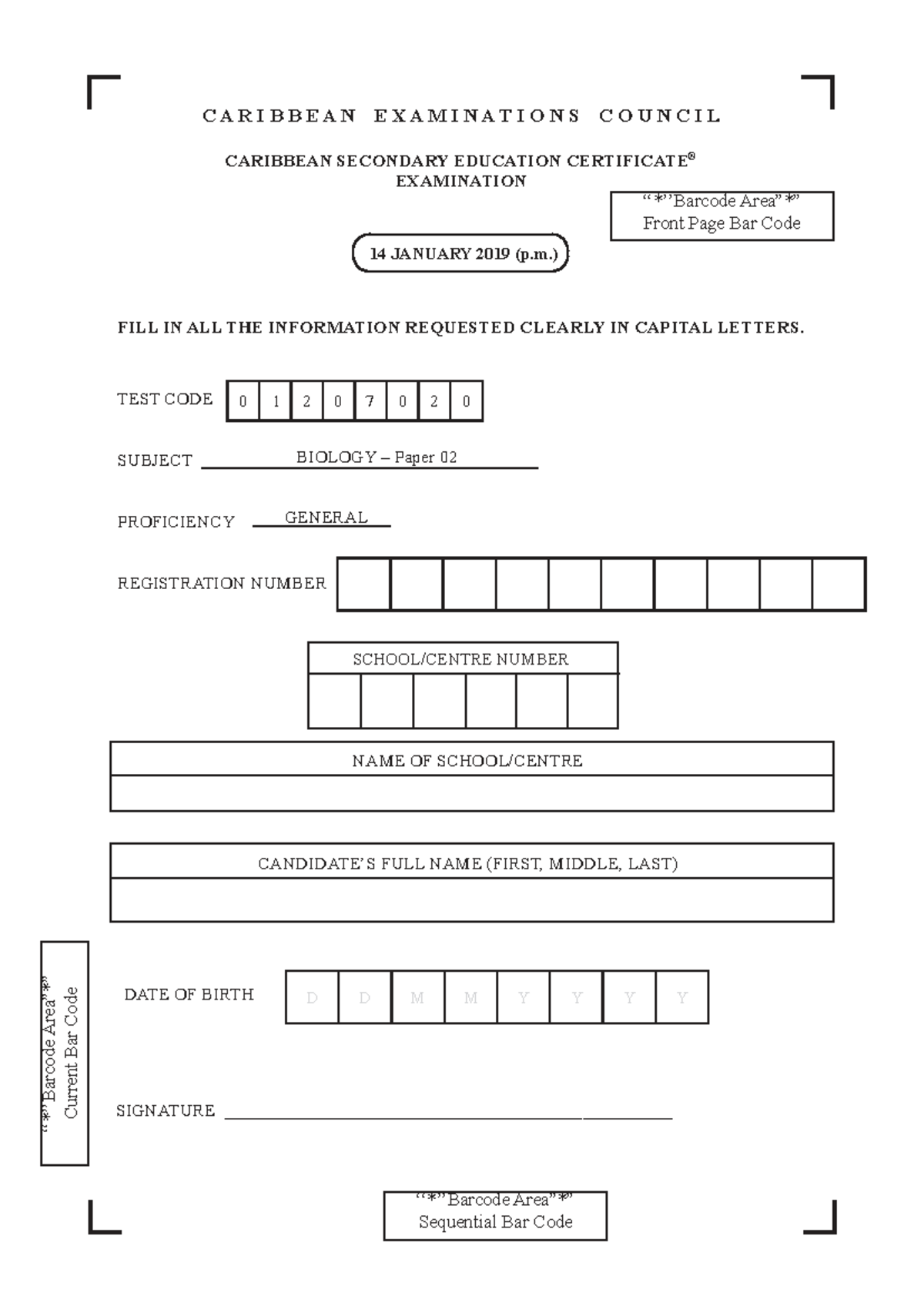 CSEC Biology Exam Paper 02 - January 2019 - Studocu