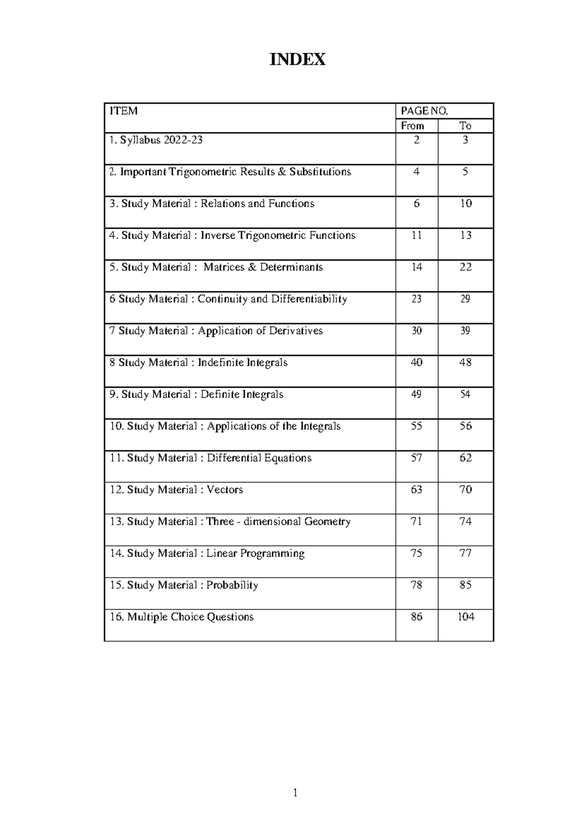 Study Material for Class XII Mathematics (Code No. 041) 2022-23 - Studocu