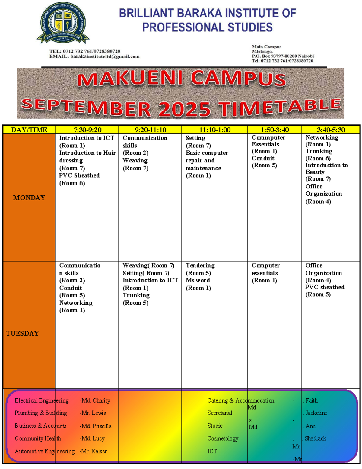 Time Table - Practice for ICT & Vocational Courses - Studocu