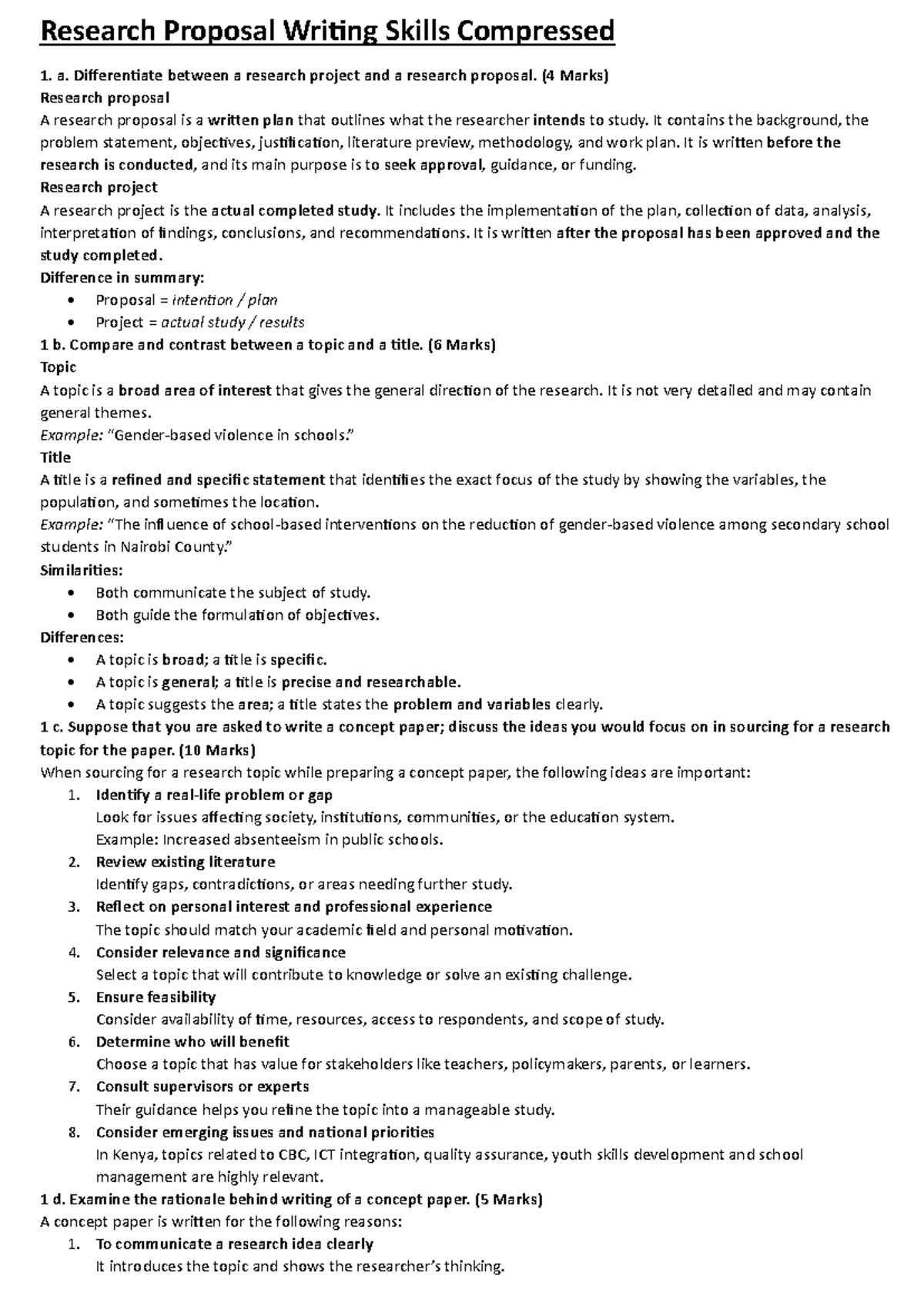 Research Proposal Writing Skills: Key Concepts and Techniques - Studocu