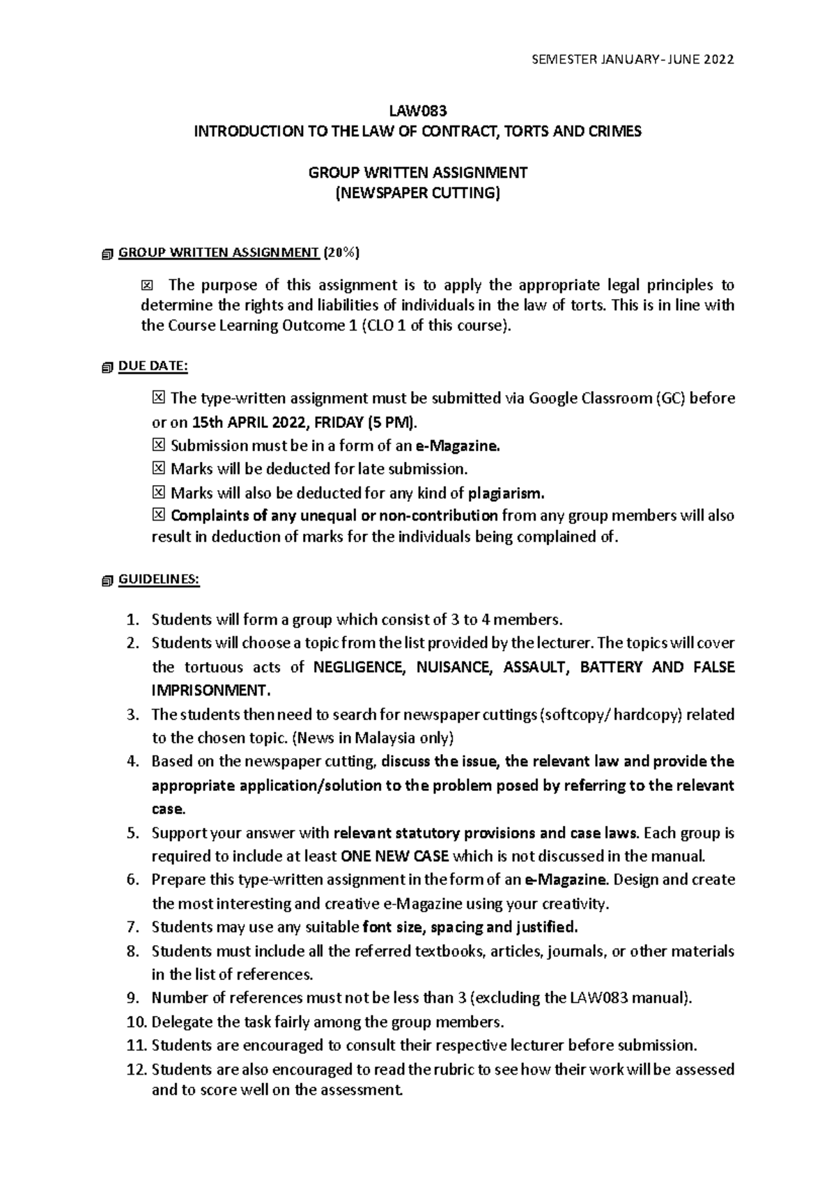 Group Written Assignment E- Magazine LAW083 - SEMESTER JANUARY- JUNE ...