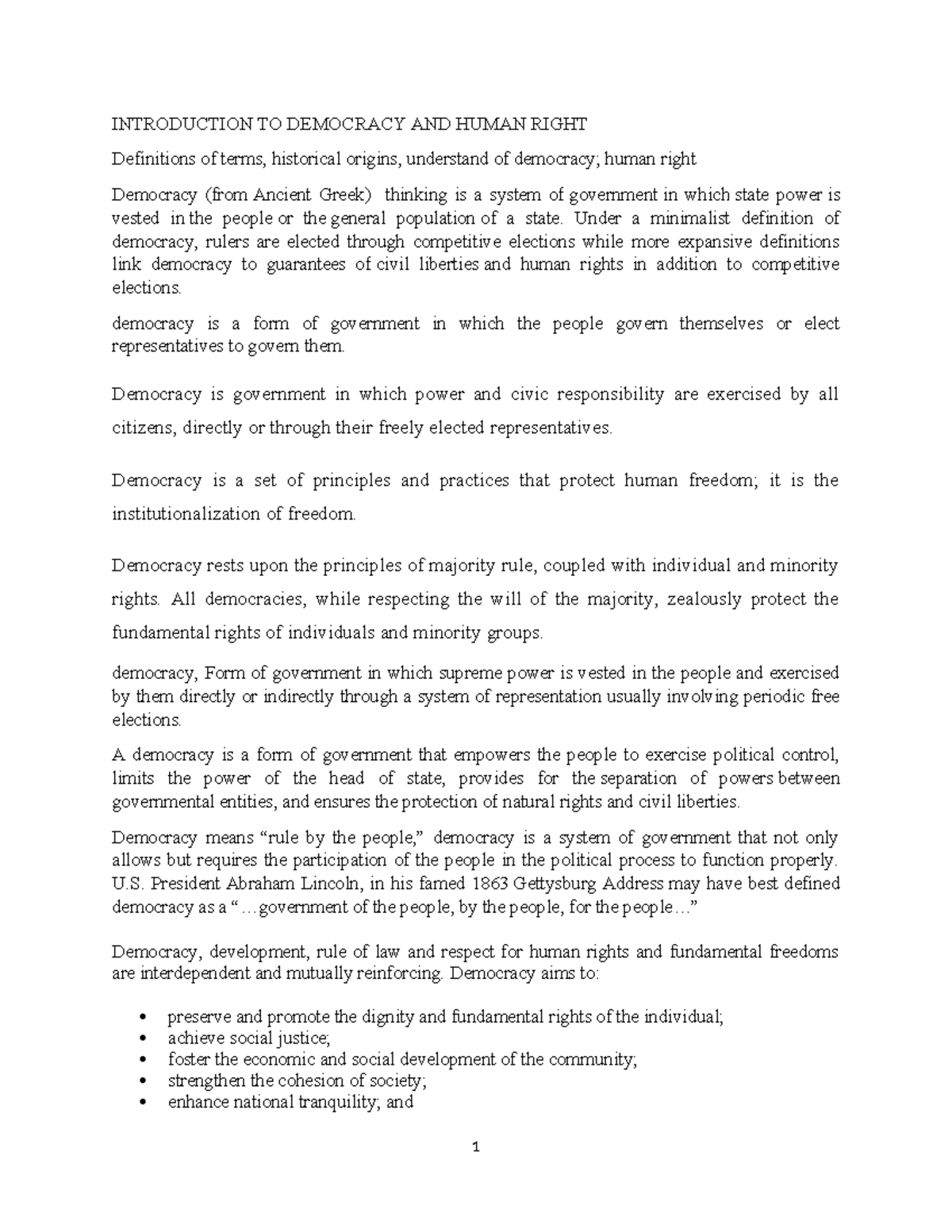 Introduction to Democracy and Human Rights: Final Notes - Studocu