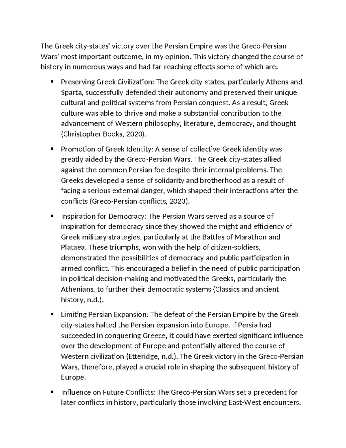 G&R DF UNIT 3 - Key Outcomes of the Greco-Persian Wars Discussion - Studocu