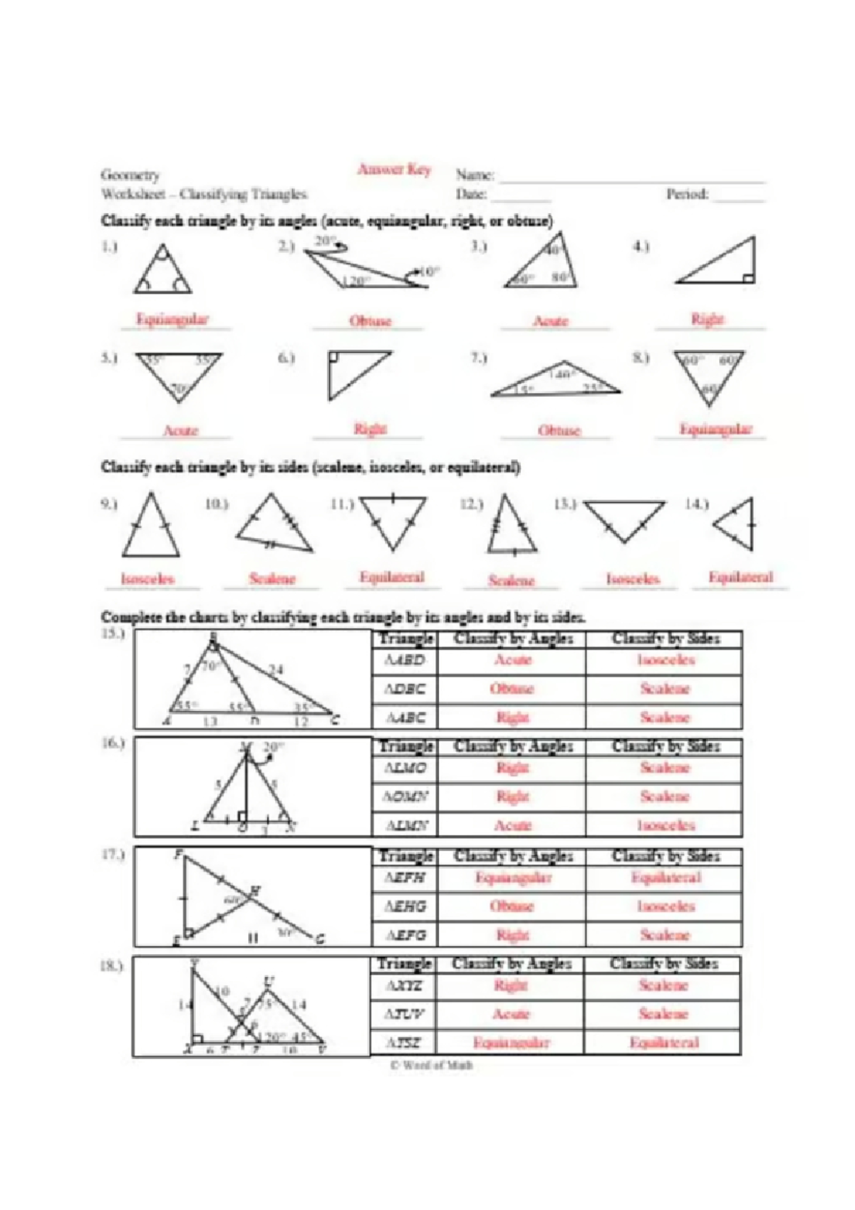 Geometry Worksheet: Classifying Triangles (Geometry 101) - Studocu