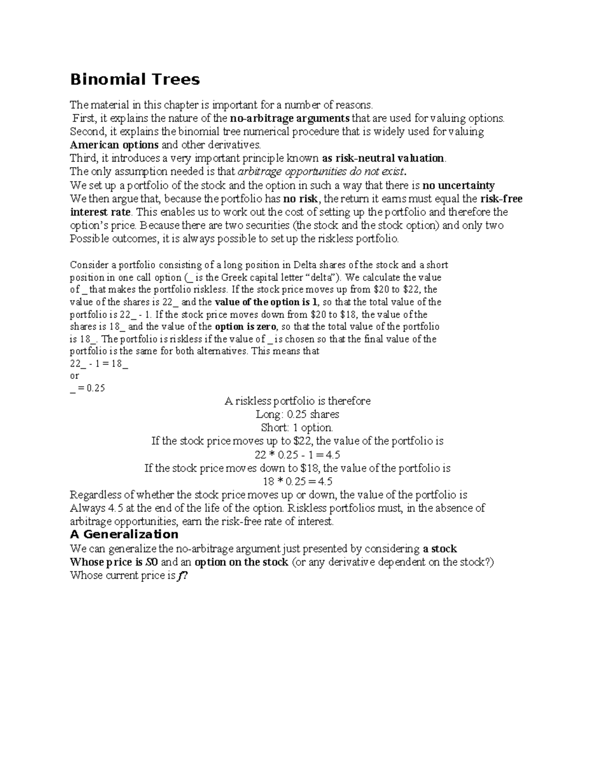 Binomial Trees: Key Concepts and No-Arbitrage Arguments (ACC 1) - Studocu
