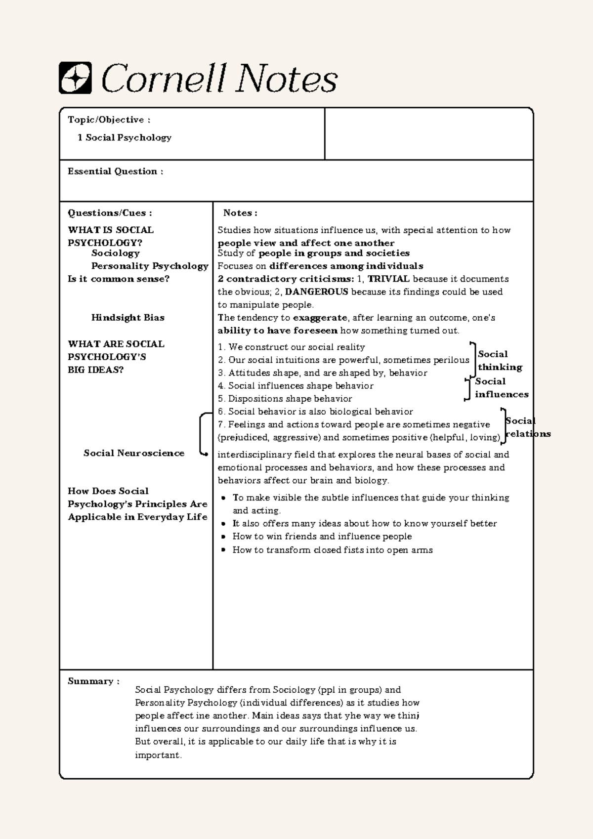 SOCP Chapter 1 - Cornell Notes Topic/Objective : Essential Question ...