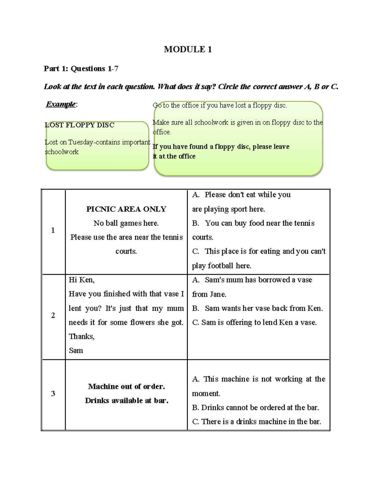 Module 1 - Reading Comprehension Questions B1 - Studocu