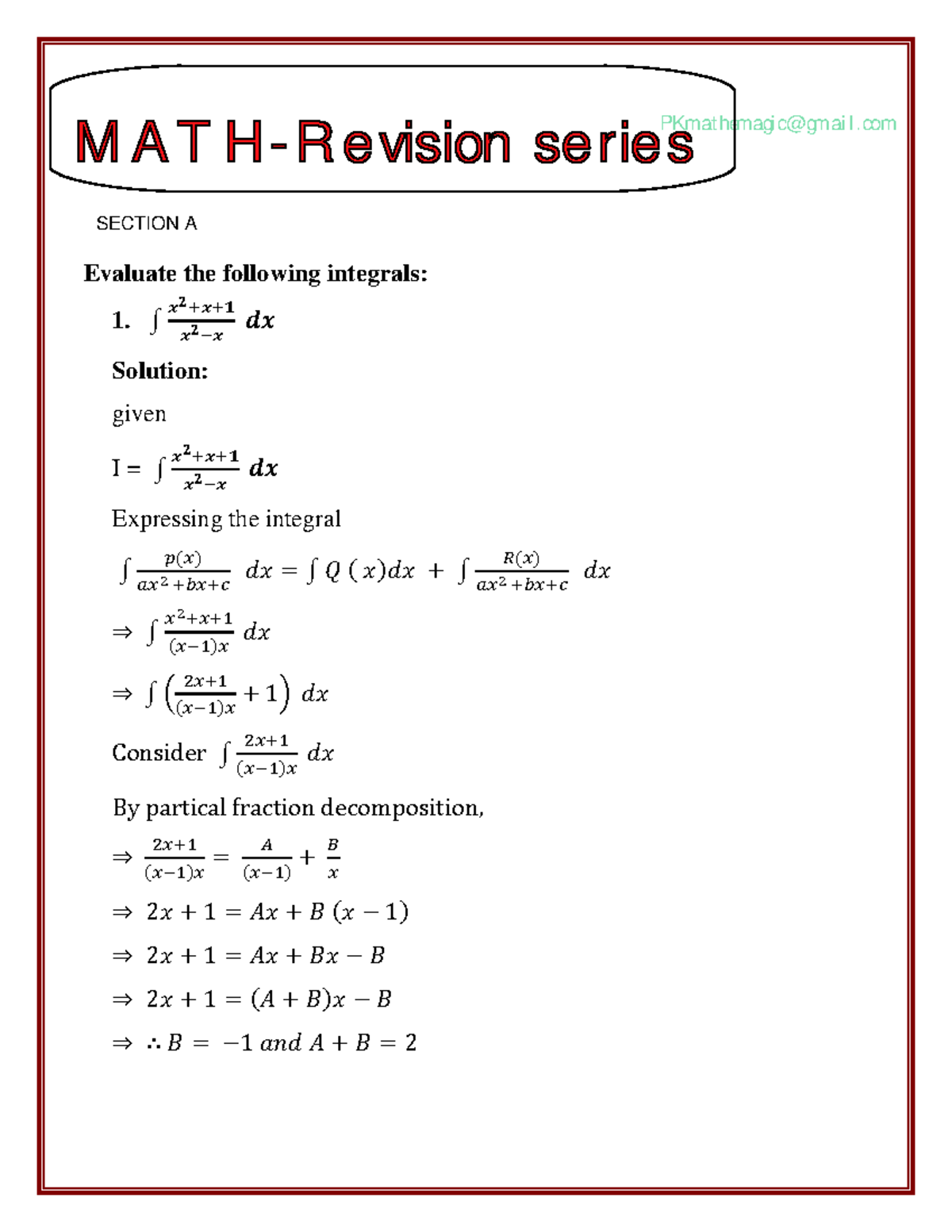 Integration-6 - Integration summary questions - Evaluate the following ...