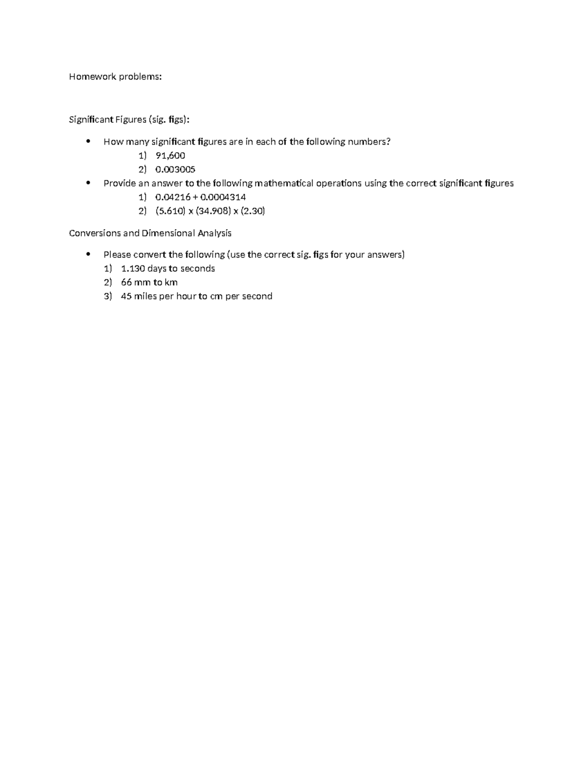 Extra Practice for Lesson 1 - Homework problems: Significant Figures ...