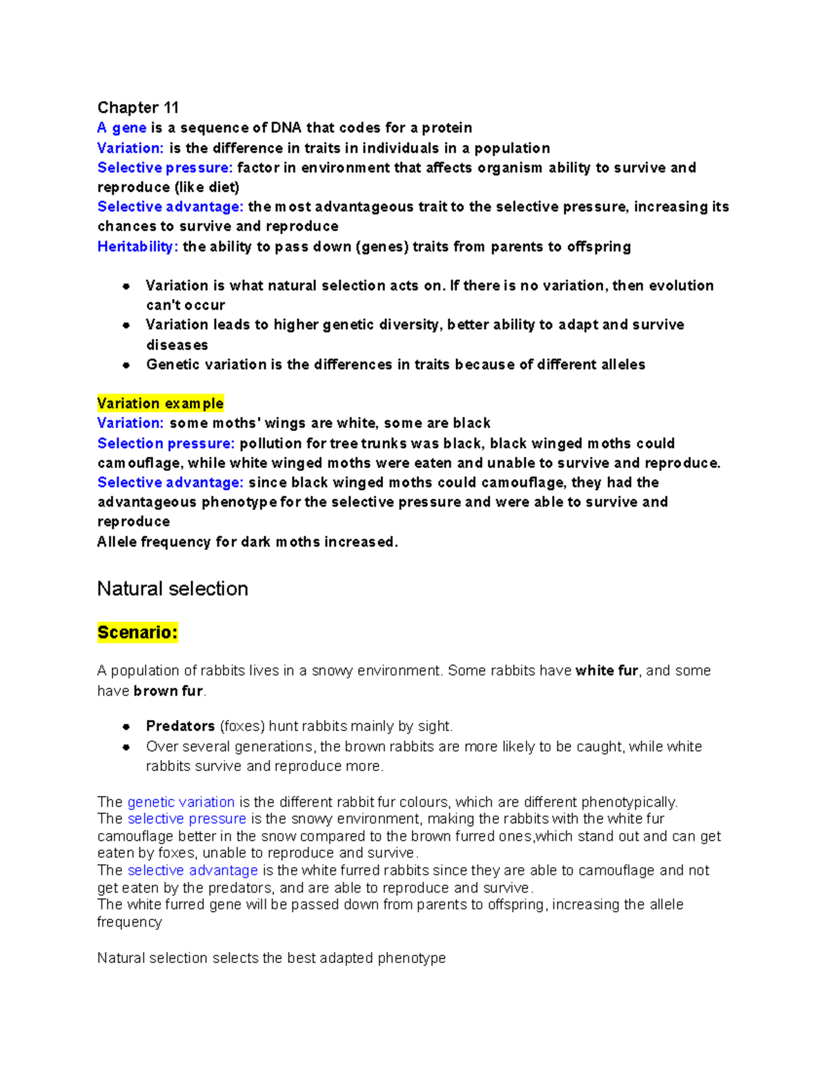 Biology Unit 4 AOS 2: Natural Selection and Genetic Variation - Studocu