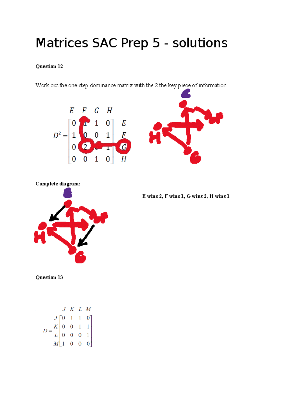 Matrices SAC Prep 5: Dominance Matrix Solutions - Studocu