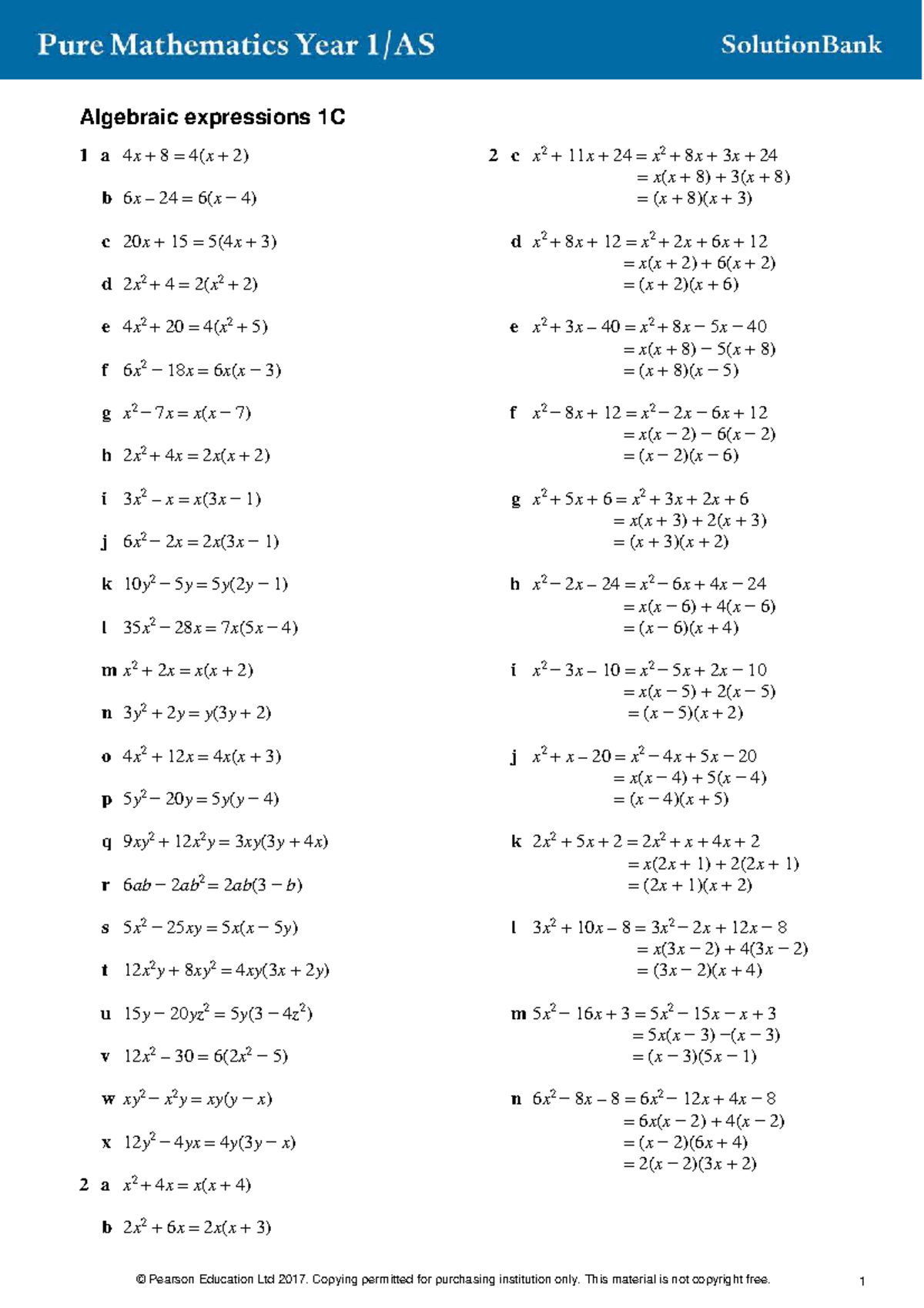 Expanding Brackets: Algebraic Expressions 1C - Studocu