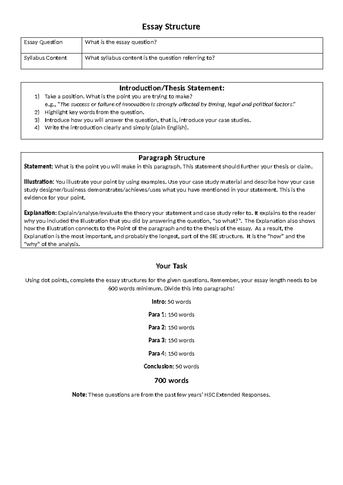 Hsc Essay Structure Guide: Crafting Your Response - Studocu