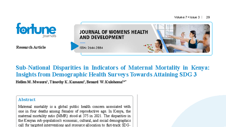 Disparities in Maternal Mortality Indicators in Kenya: Insights from ...