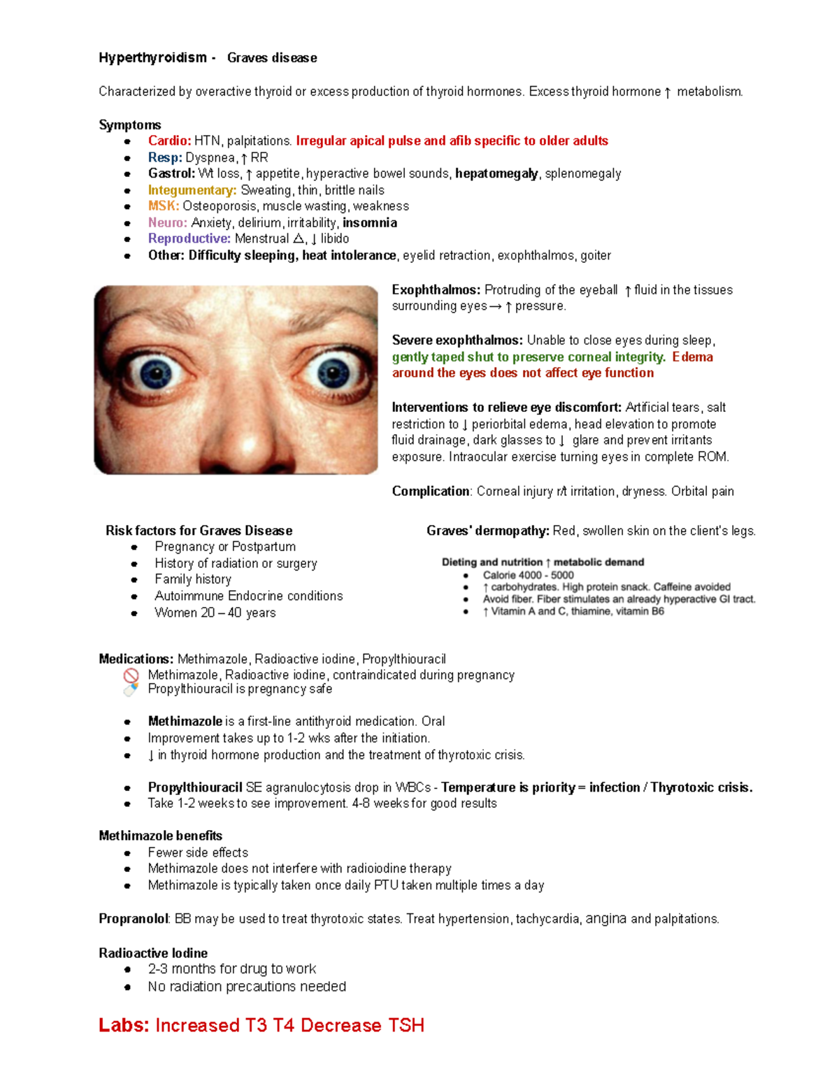 Hyperthyroidism (Graves Disease) - Key Notes and Interventions - Studocu
